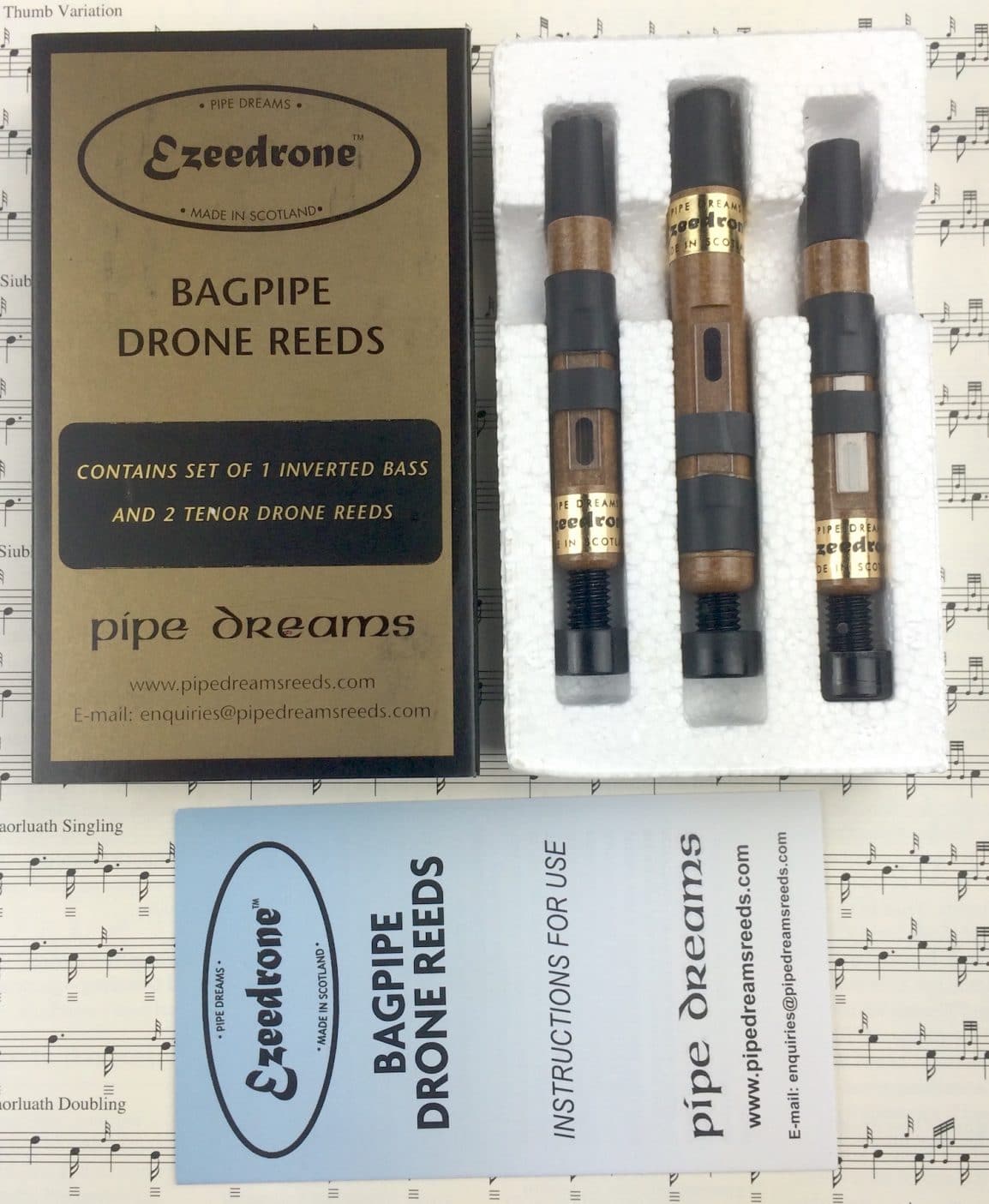 Ezeedrone Drone Reeds for Bagpipes with INVERTED Bass (Set: 1 bass, 2 ...